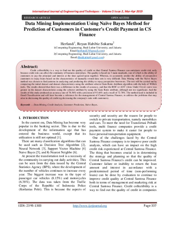 Pdf Data Mining Implementation Using Naïve Bayes Method For Prediction Of Customers In