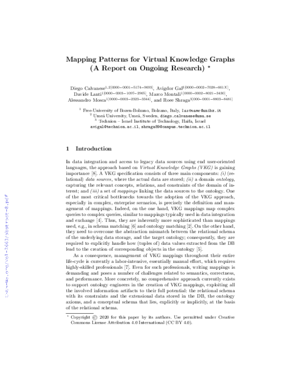 (PDF) Mapping Patterns for Virtual Knowledge Graphs (A Report on Ongoing Research)
