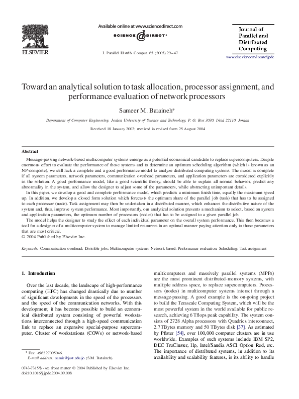 (PDF) Toward an analytical solution to task allocation, processor assignment, and performance ...