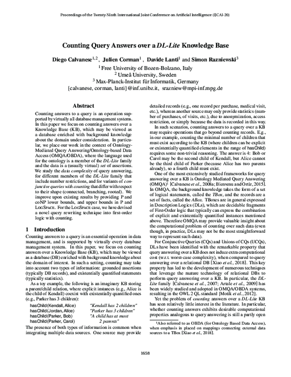 (PDF) Counting Query Answers over a DL-Lite Knowledge Base (extended version)