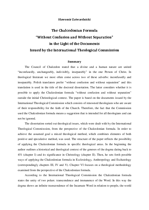 (PDF) The Chalcedonian Formula “Without Confusion and Without ...