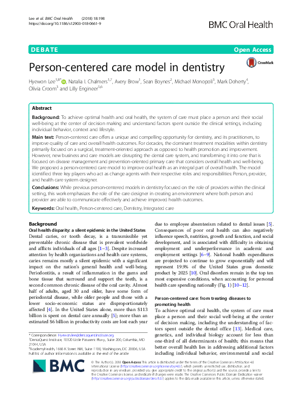 (PDF) Person-centered care model in dentistry
