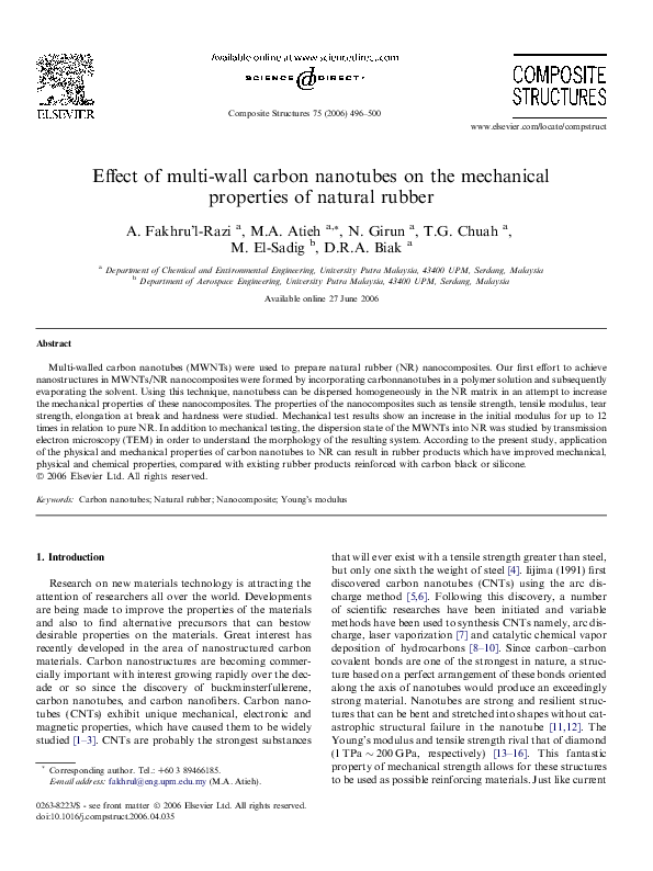 (PDF) Effect of multi-wall carbon nanotubes on the mechanical ...