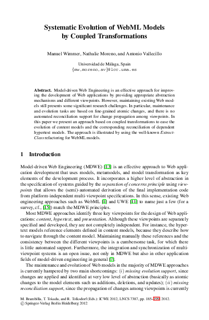(PDF) Systematic evolution of WebML models by coupled transformations | Antonio Vallecillo ...