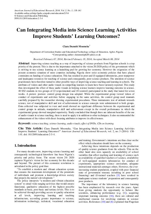 (PDF) Can Integrating Media into Science Learning Activities Improve ...