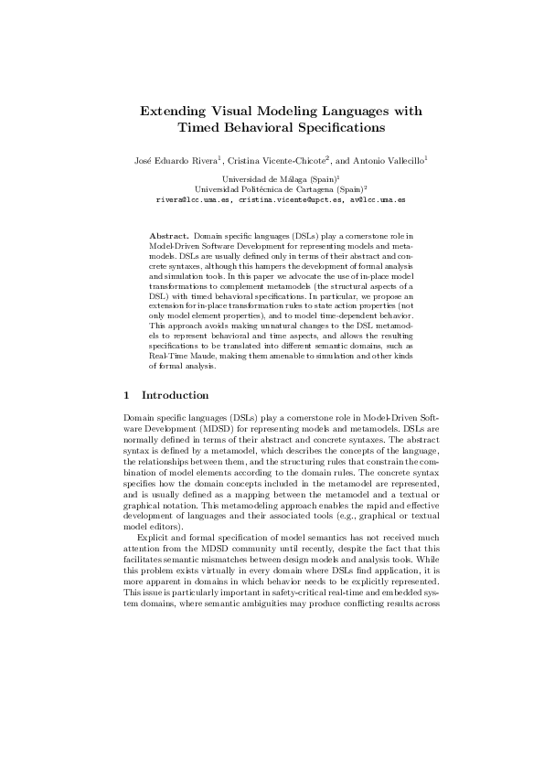 (PDF) Extending Visual Modeling Languages With Timed Behavioral Specifications