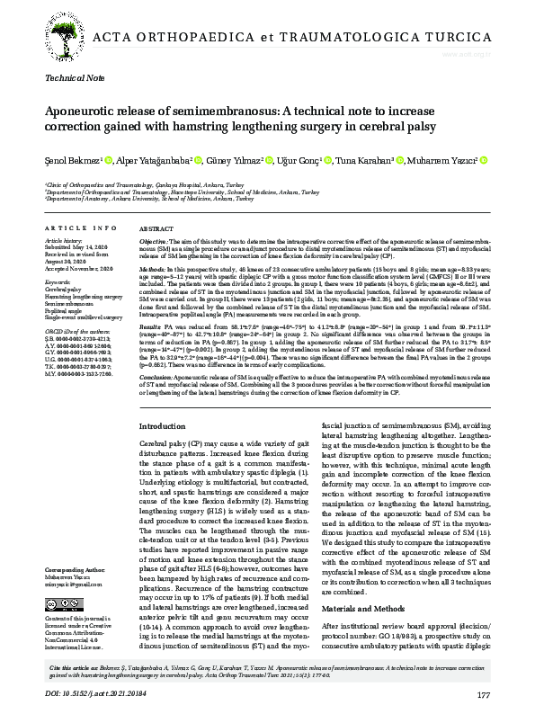 (PDF) Aponeurotic release of semimembranosus: A technical note to ...
