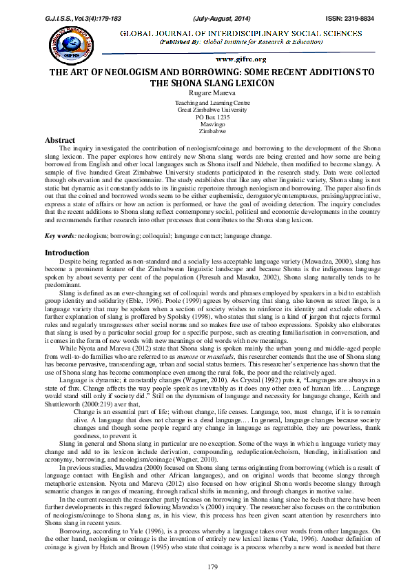 (PDF) The Art of Neologism and Borrowing: Some Recent Additions to the ...