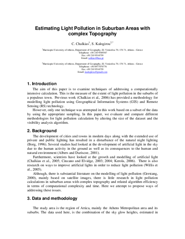 (PDF) Estimating Light Pollution in Suburban Areas with complex Topography