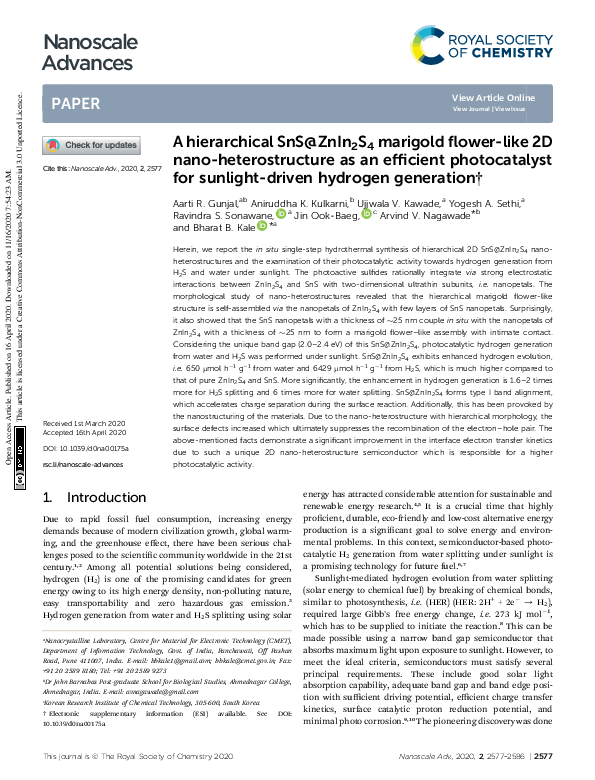 (PDF) A hierarchical SnS@ZnIn2S4 marigold flower-like 2D nano-heterostructure as an efficient ...
