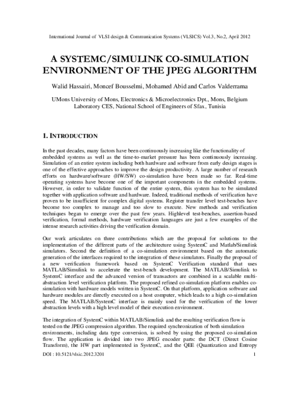 (PDF) A Systemc/Simulink Co-Simulation Environment of the JPEG Algorithm