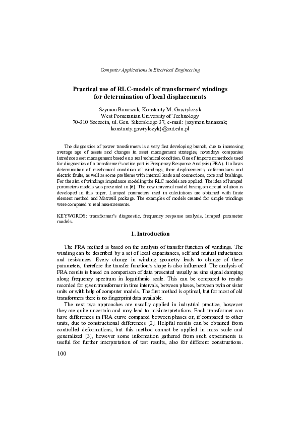 (PDF) Practical use of RLC-models of transformers’ windings for ...
