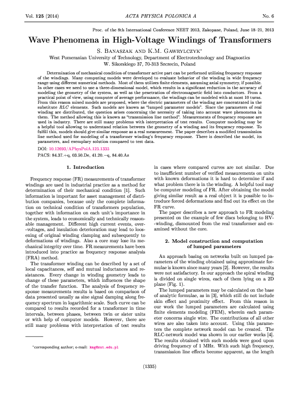 (PDF) Wave Phenomena in High-Voltage Windings of Transformers