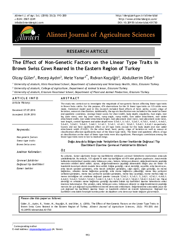 (PDF) The Effect of Non-Genetic Factors on the Linear Type Traits in ...