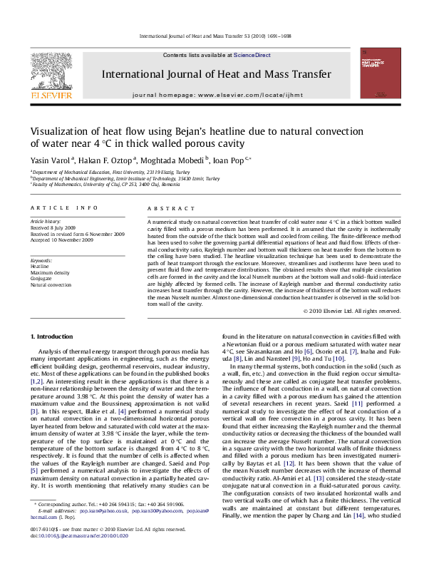 Pdf Visualization Of Heat Flow Using Bejans Heatline Due To Natural Convection Of Water Near