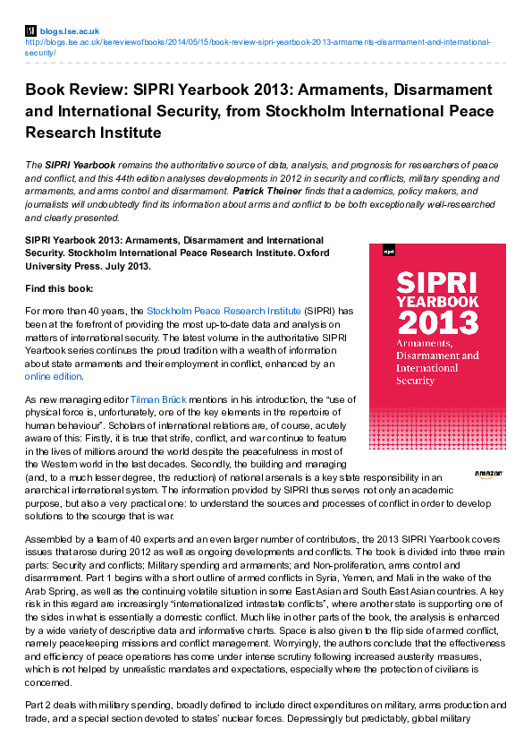 (PDF) Book review: SIPRI yearbook 2013: armaments, disarmament and ...