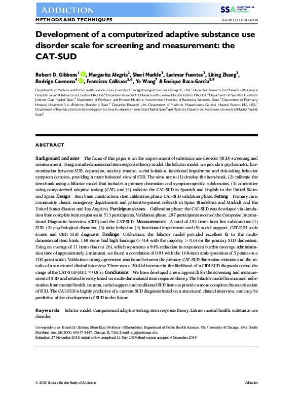 (PDF) Development of a computerized adaptive substance use disorder ...