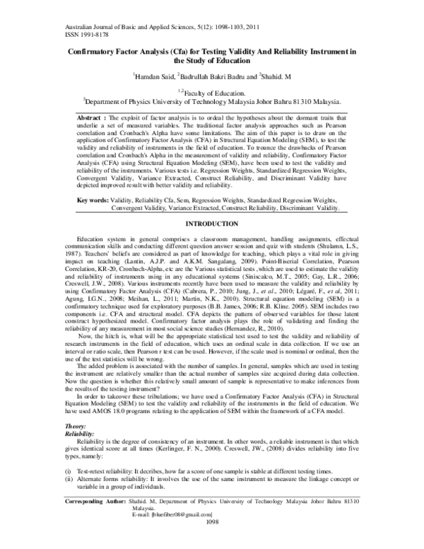 (PDF) Confirmatory Factor Analysis (Cfa) for Testing Validity And ...
