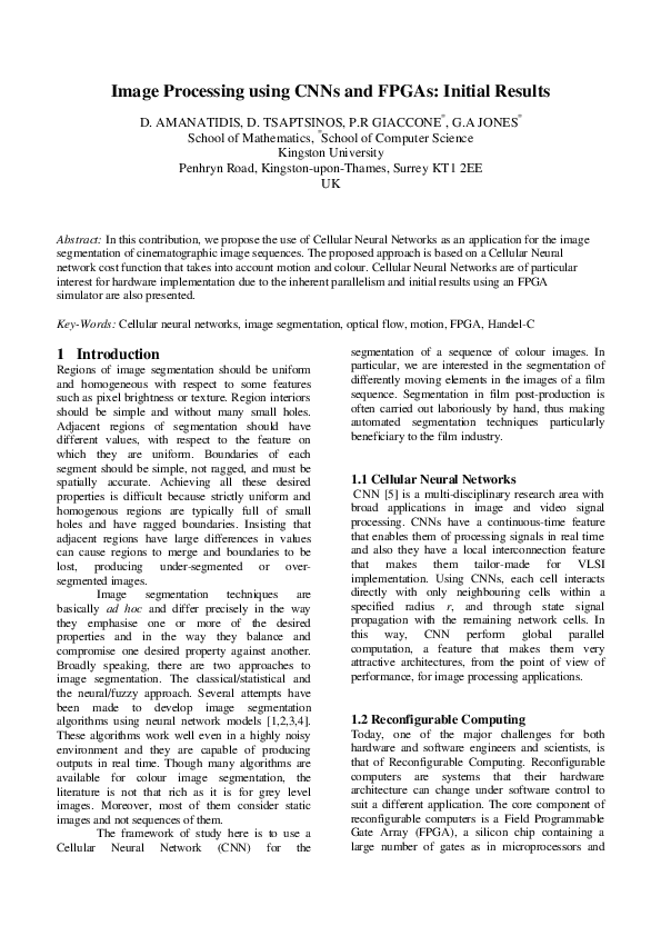 Pdf Image Processing Using Cnns And Fpgas Initial Results Dimitris Tsaptsinos 