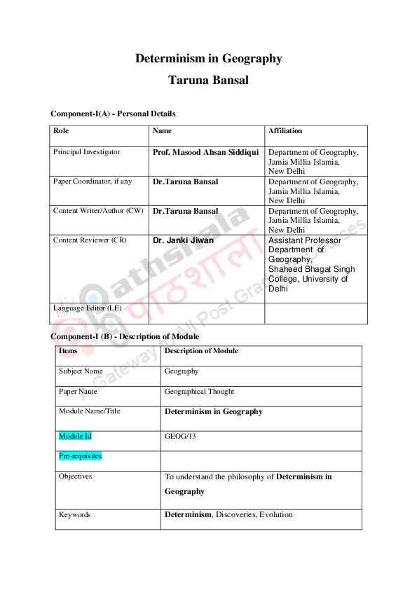 (PDF) Determinism in Geography
