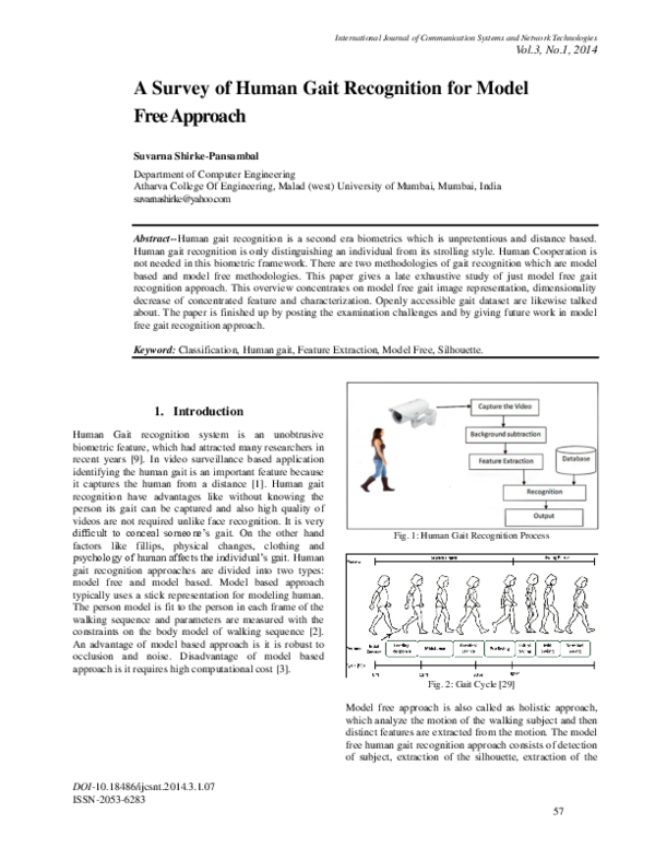 (PDF) A Survey of Human Gait Recognition for Model Free Approach