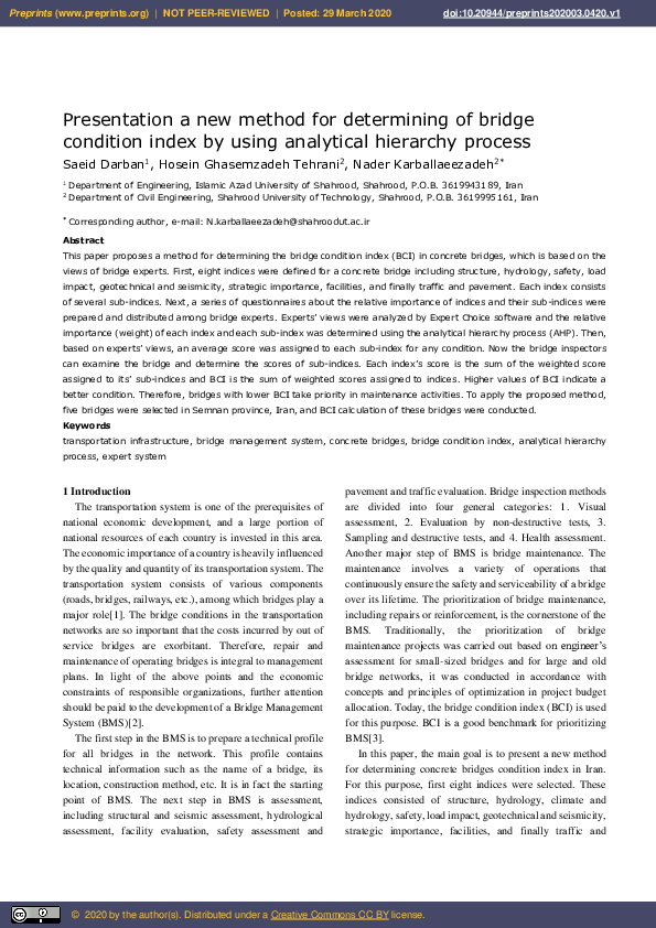 (PDF) Presentation a New Method for Determining of Bridge Condition Index by Using Analytical ...