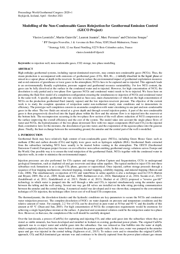(PDF) Modelling of the Non-Condensable Gases Reinjection for Geothermal ...