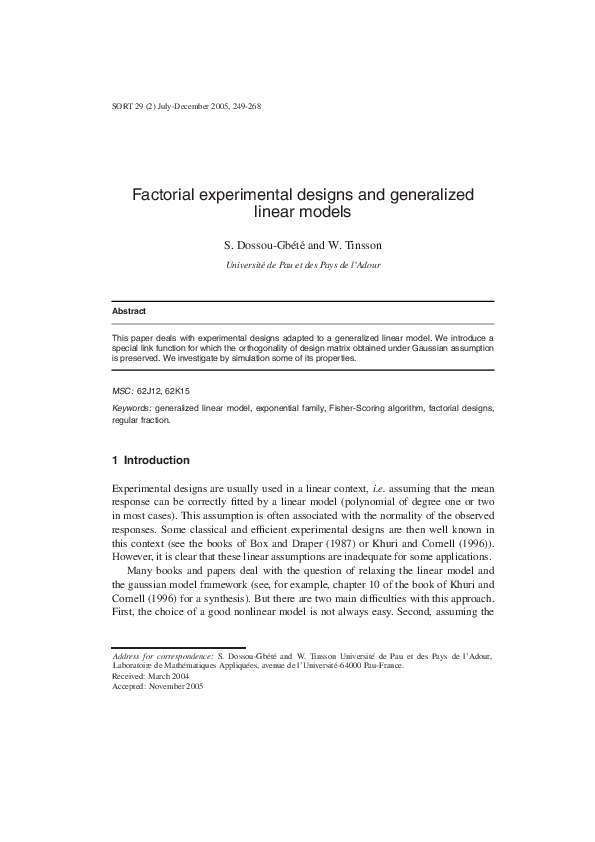 (PDF) Factorial experimental designs and generalized linear models