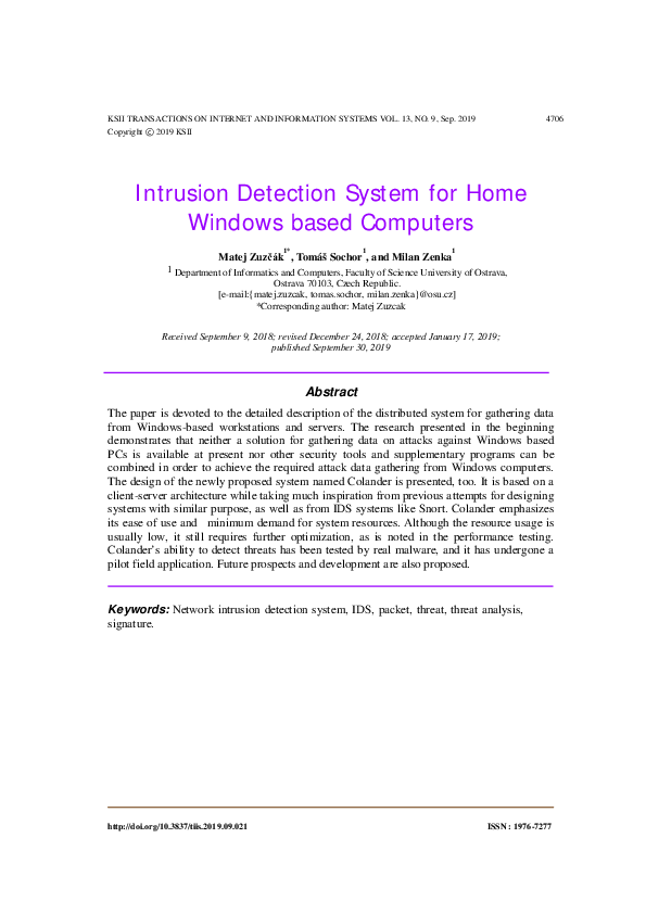 (PDF) Intrusion Detection System for Home Windows based Computers