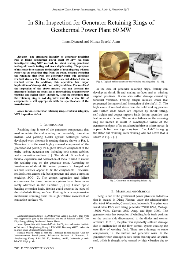 (PDF) In Situ Inspection for Generator Retaining Rings of Geothermal ...