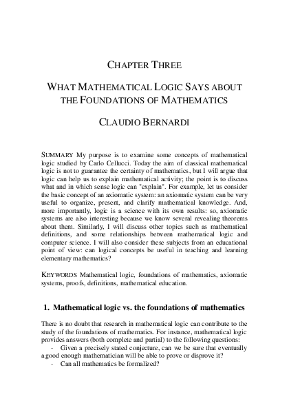Pdf What Mathematical Logic Says About The Foundations Of Mathematics
