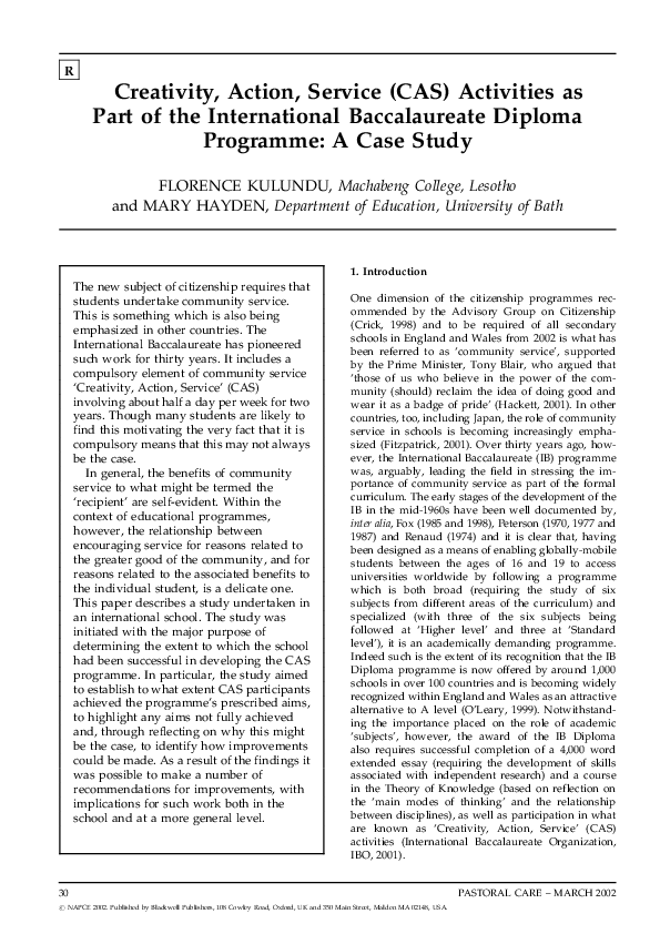 (PDF) Creativity, Action, Service (CAS) Activities as Part of the ...