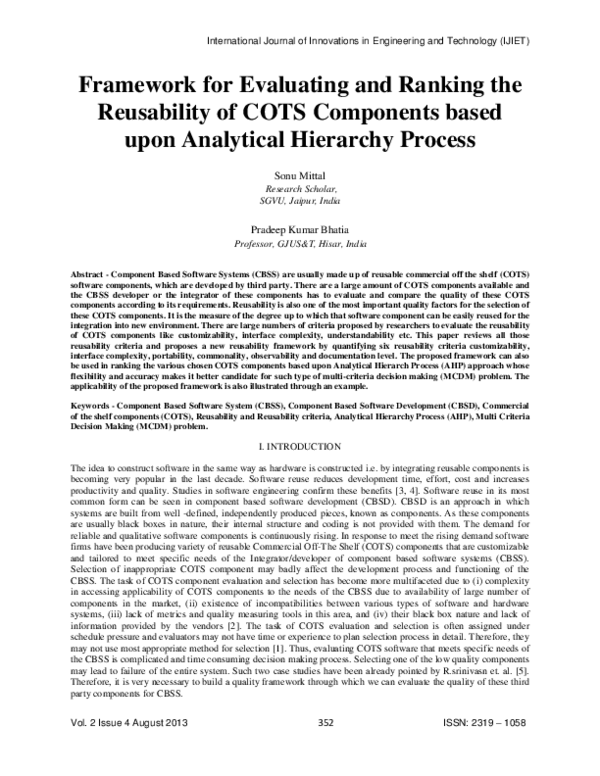 (PDF) Reusability of COTS Components based upon Analytical Hierarchy ...