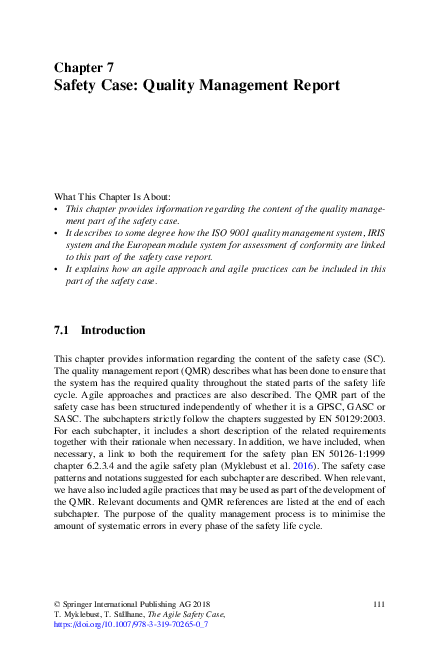 (PDF) Safety Case: Quality Management Report