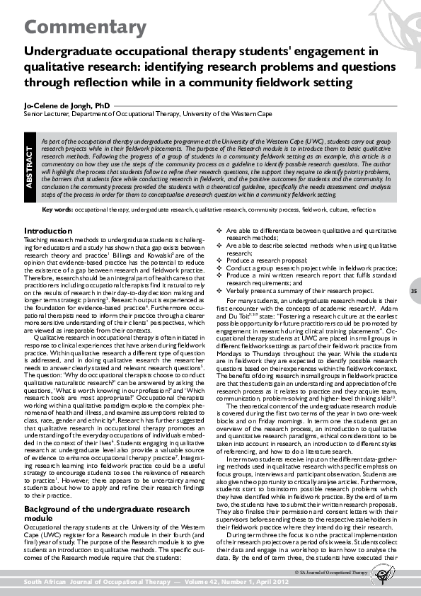 (PDF) Undergraduate occupational therapy students' engagement in ...