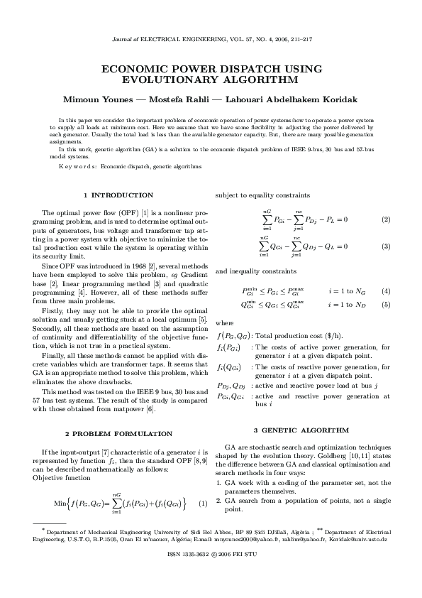 Pdf Economic Power Dispatch Using Evolutionary Algorithm