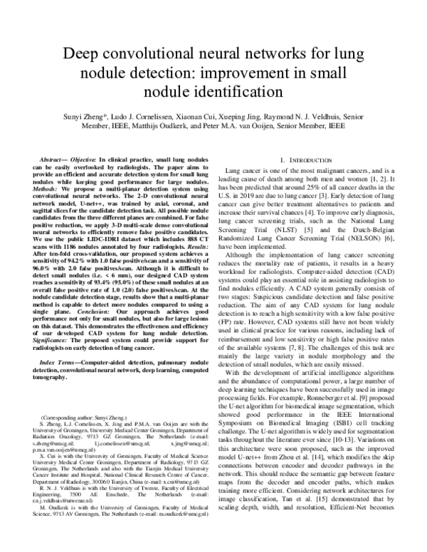 Pdf Deep Convolutional Neural Networks For Multiplanar Lung Nodule Detection Improvement In
