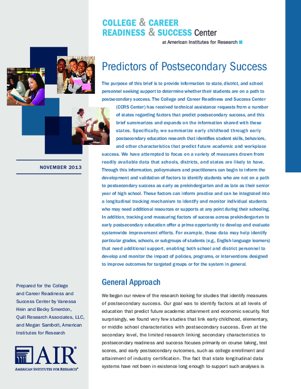 (PDF) Predictors of Postsecondary Success