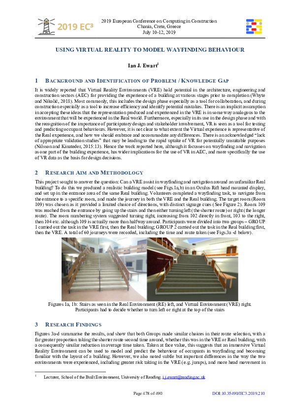 (PDF) Using Virtual Reality to model wayfinding behaviour