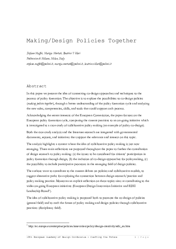 (PDF) Making/Design Policies Together