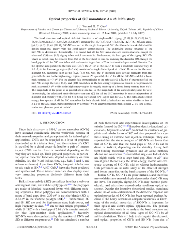 (PDF) Optical properties of SiC nanotubes: An ab initio study