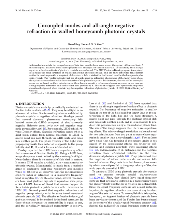 (PDF) Uncoupled modes and all-angle negative refraction in walled honeycomb photonic crystals