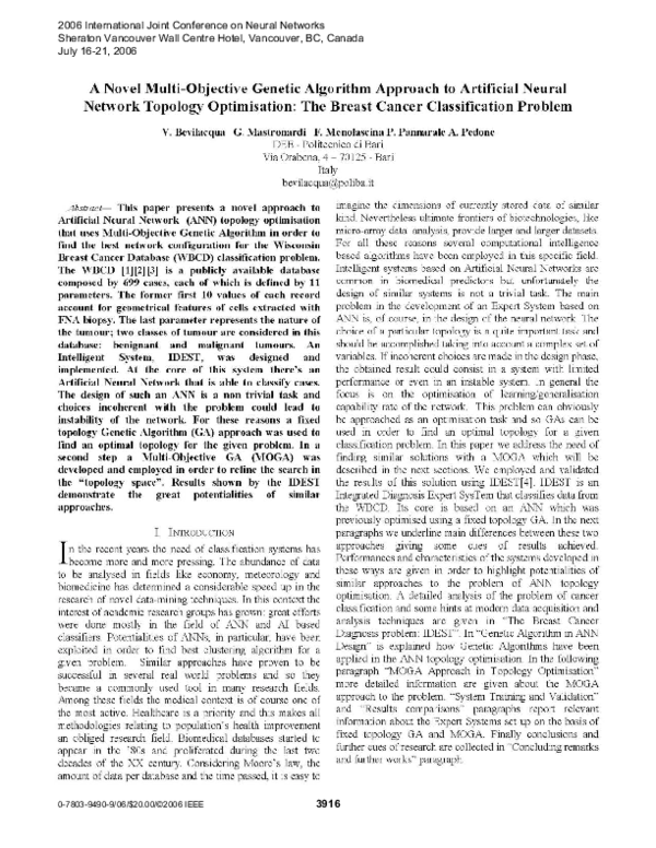 Pdf A Novel Multi Objective Genetic Algorithm Approach To Artificial Neural Network Topology