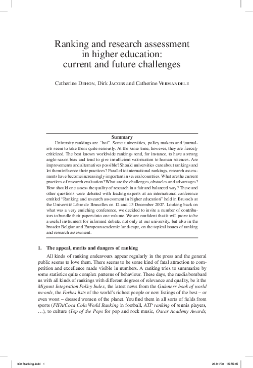 (PDF) Ranking and research assessment in higher education: current and ...