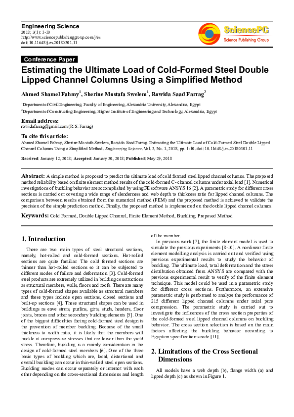 (PDF) Estimating the Ultimate Load of Cold-Formed Steel Double Lipped ...