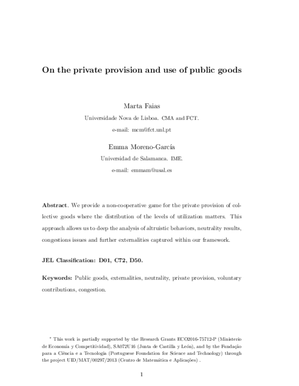 (PDF) On the private provision and use of public goods