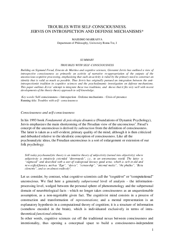 (PDF) Troubles with self-consciousness. Jervis on introspection and ...