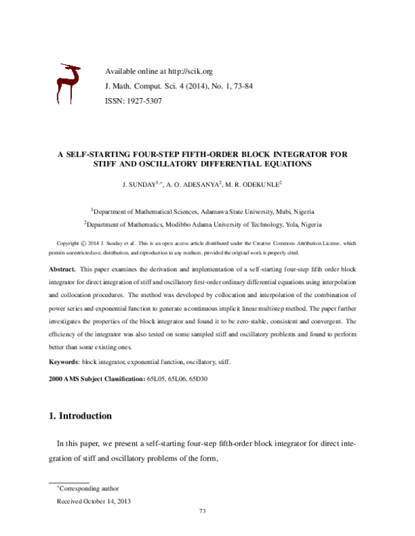 (PDF) A self-starting four-step fifth-order block integrator for stiff and oscillatory ...