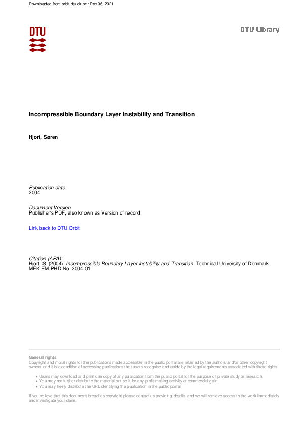 (PDF) Incompressible Boundary Layer Instability and Transition