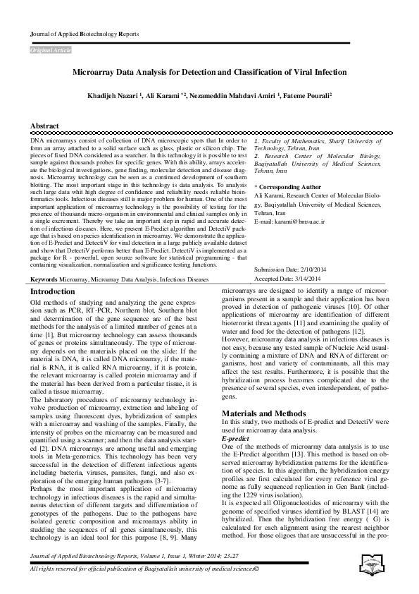 Pdf Microarray Data Analysis For Detection And Classification Of